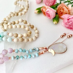 Metamorphosis Moon Mala With Larimar Kunzite Amazonite Riverstone and ...