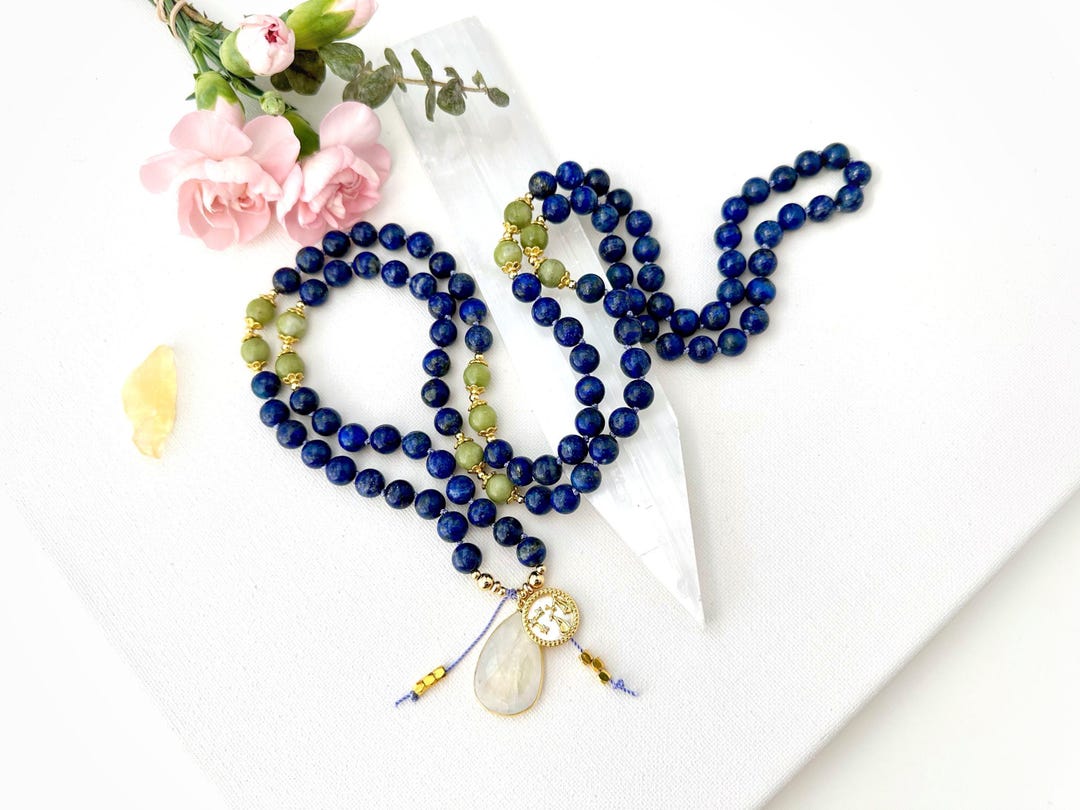 Harmony's Grace Libra Mala Necklace With Blue Lapis Lazuli and Peridot ...