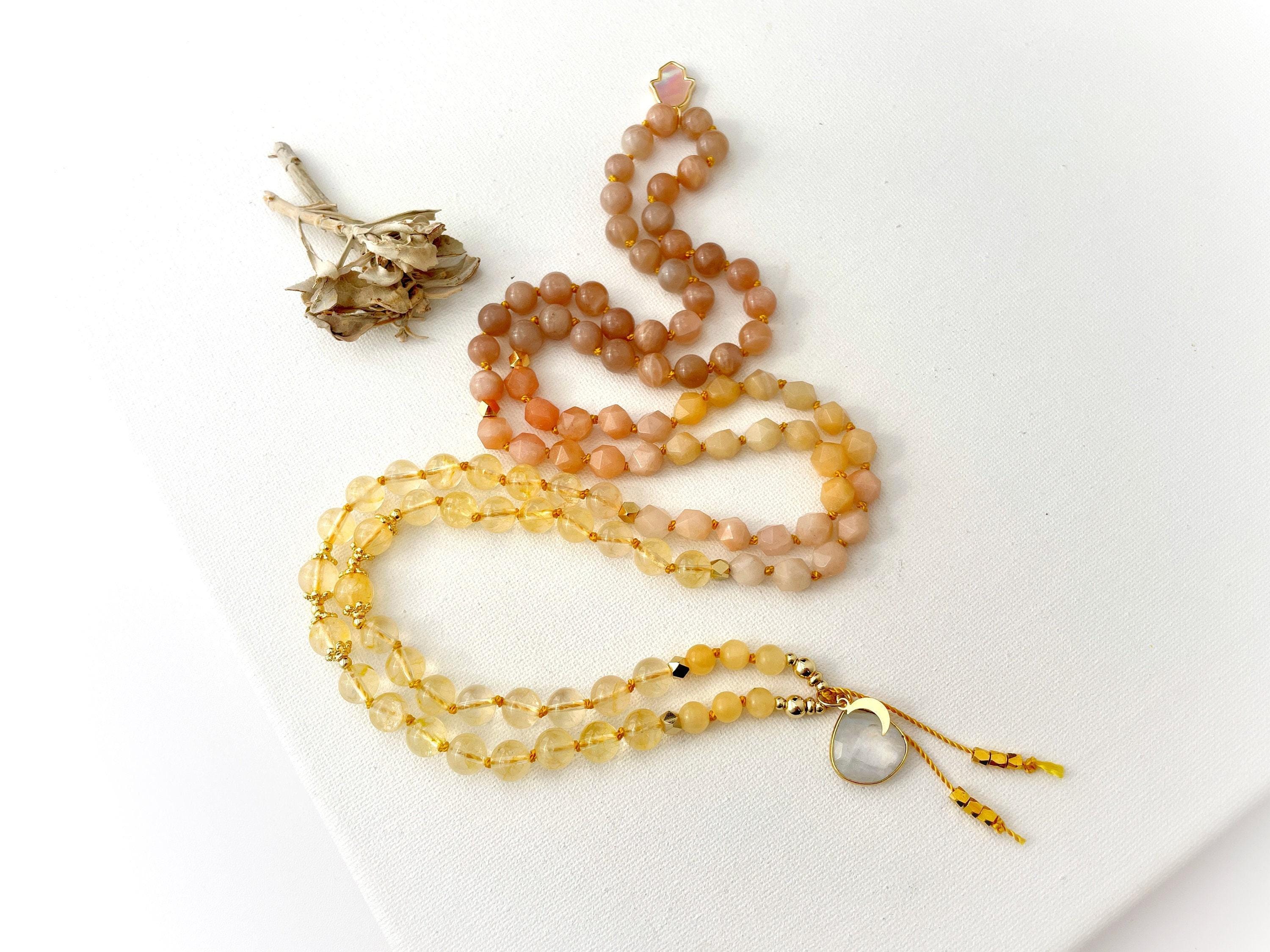 Self Empowering Mala Necklace with Citrine Imperial Topaz Mala Beads 108 Prayer Beads Yoga Spiritual Meditation Beaded Necklace Gift