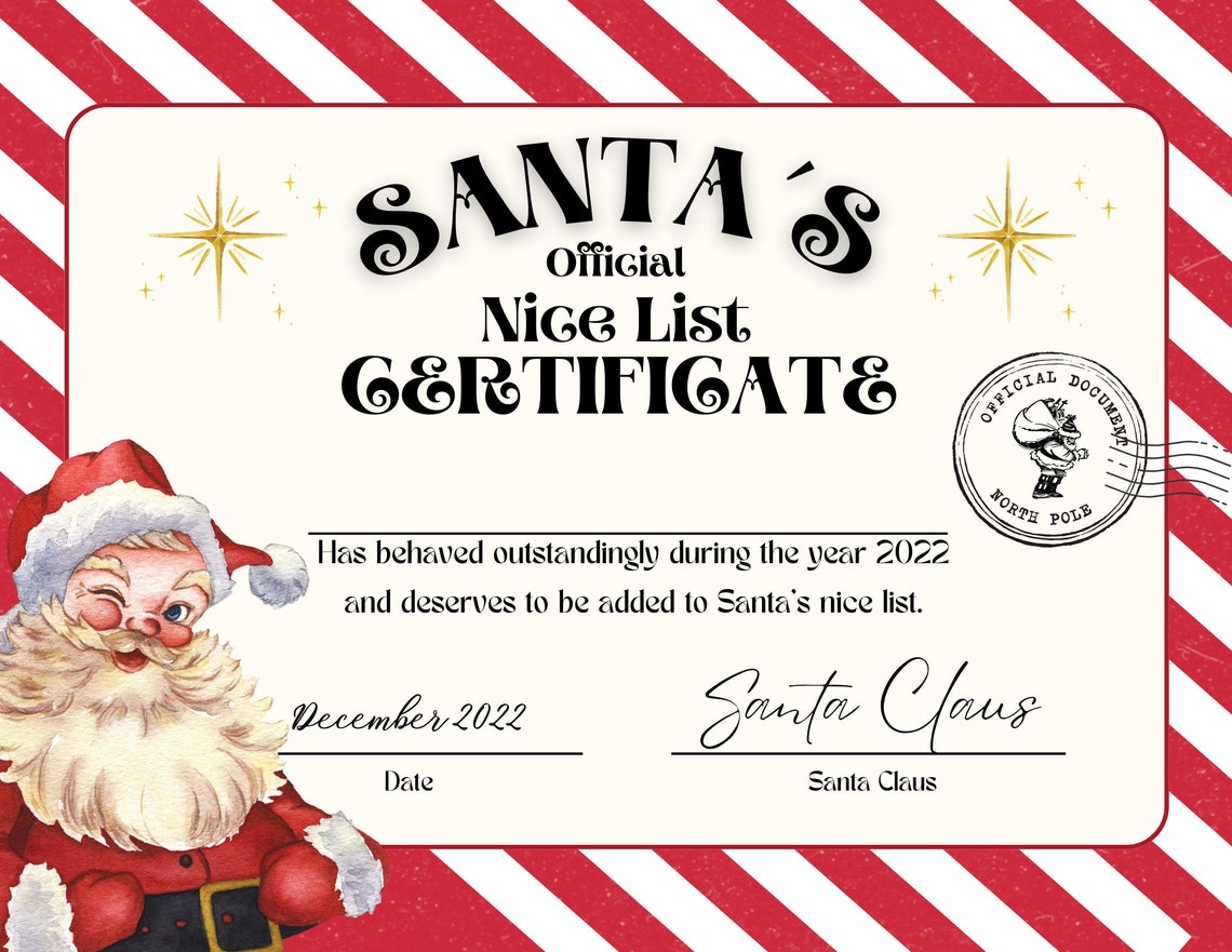 Santa’s Nice List Certificate | Digital Download - Etsy