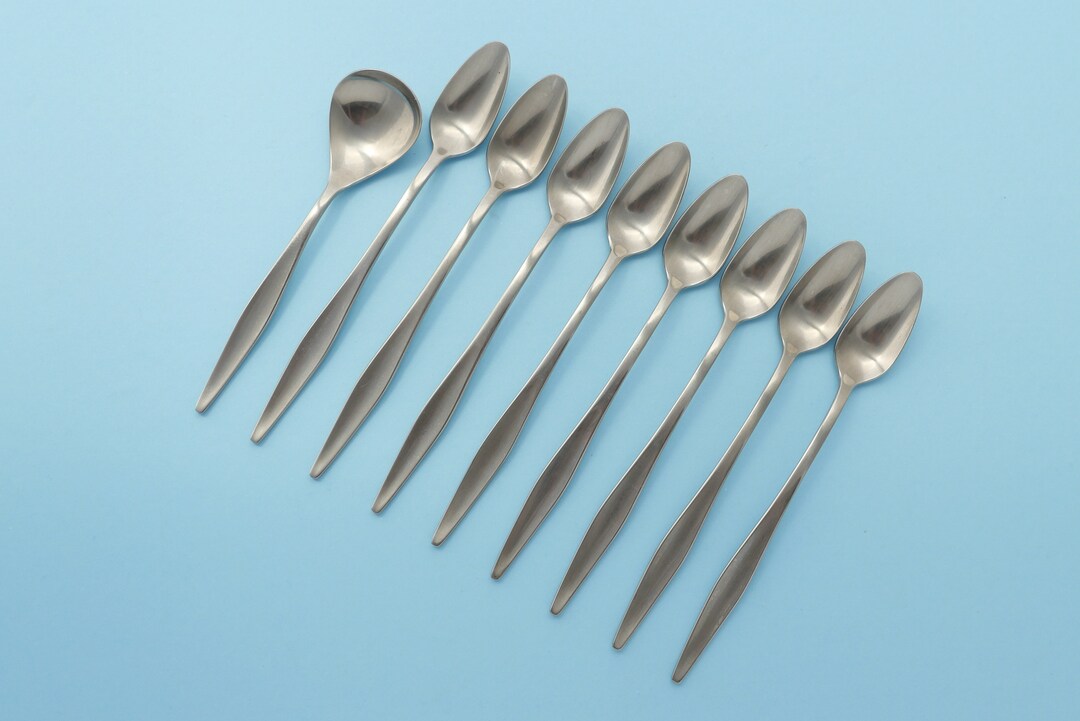 8 Reed & Barton Stainless Iced Tea Spoons and Sugar Spoon in Etude ...