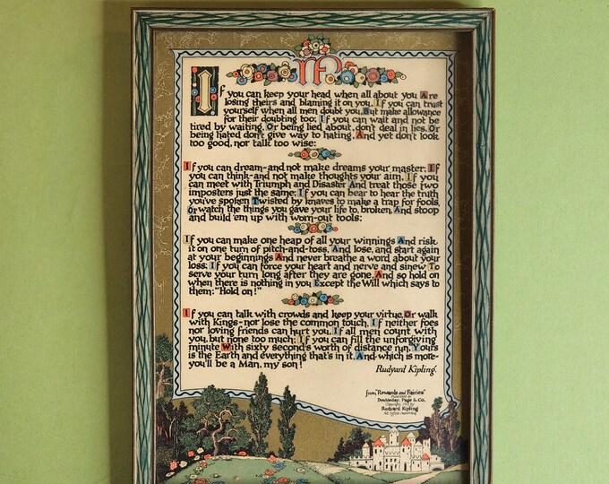 Framed Wall Art If Poem by Rudyard Kipling, Antique Color Lithograph ...