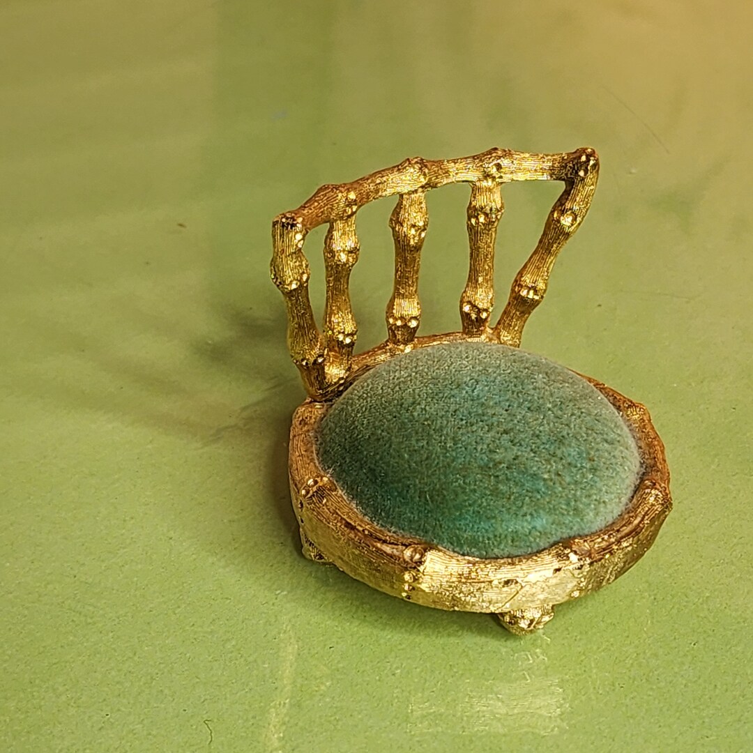Vintage Pin Cushion Gold Chair With Green Velvet Seat in Mid Century ...