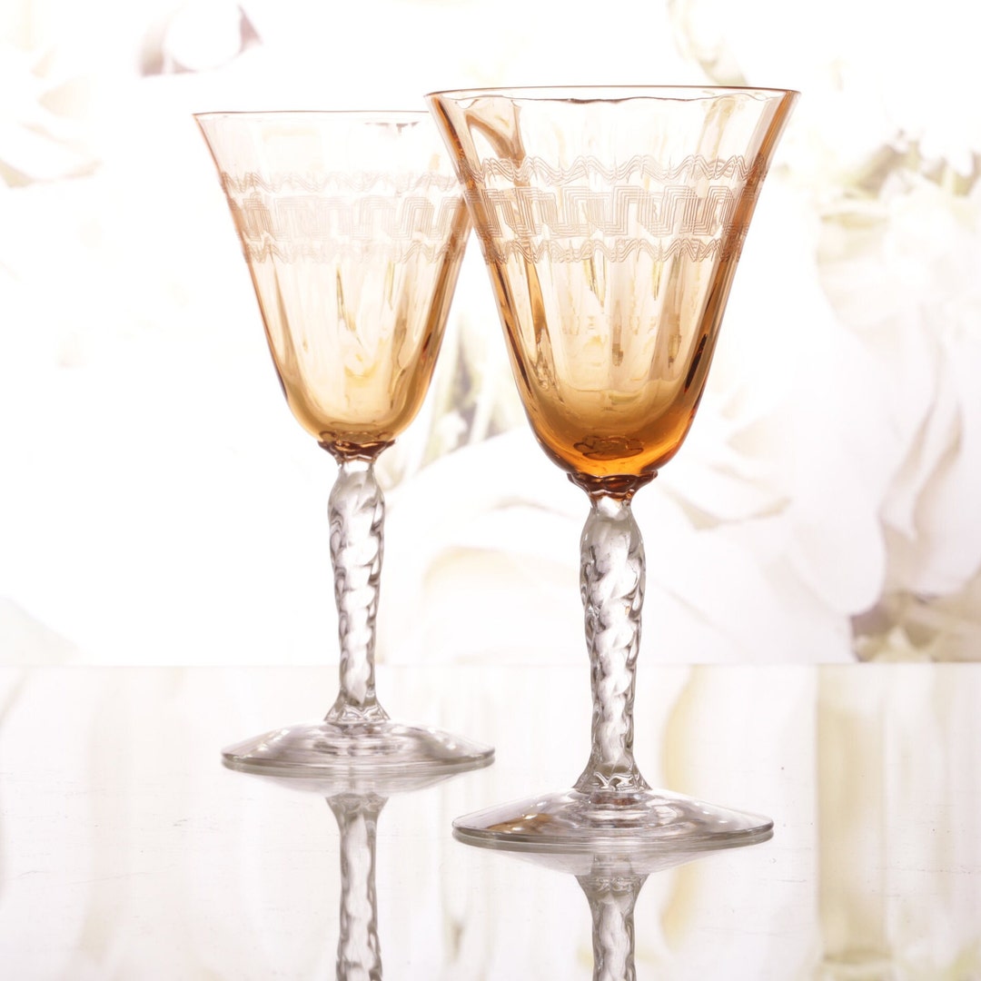 Antique Fostoria Greek Amber Claret Glasses: Art Deco Etched Set - Etsy