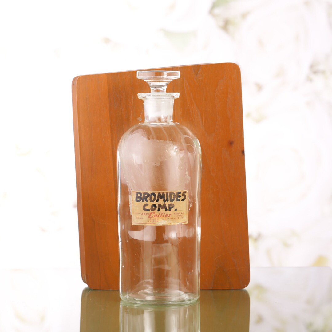 Antique Glass Apothecary Bottle With Glass Stopper Vintage Tc Wheaton Chemistry Bottle Used For