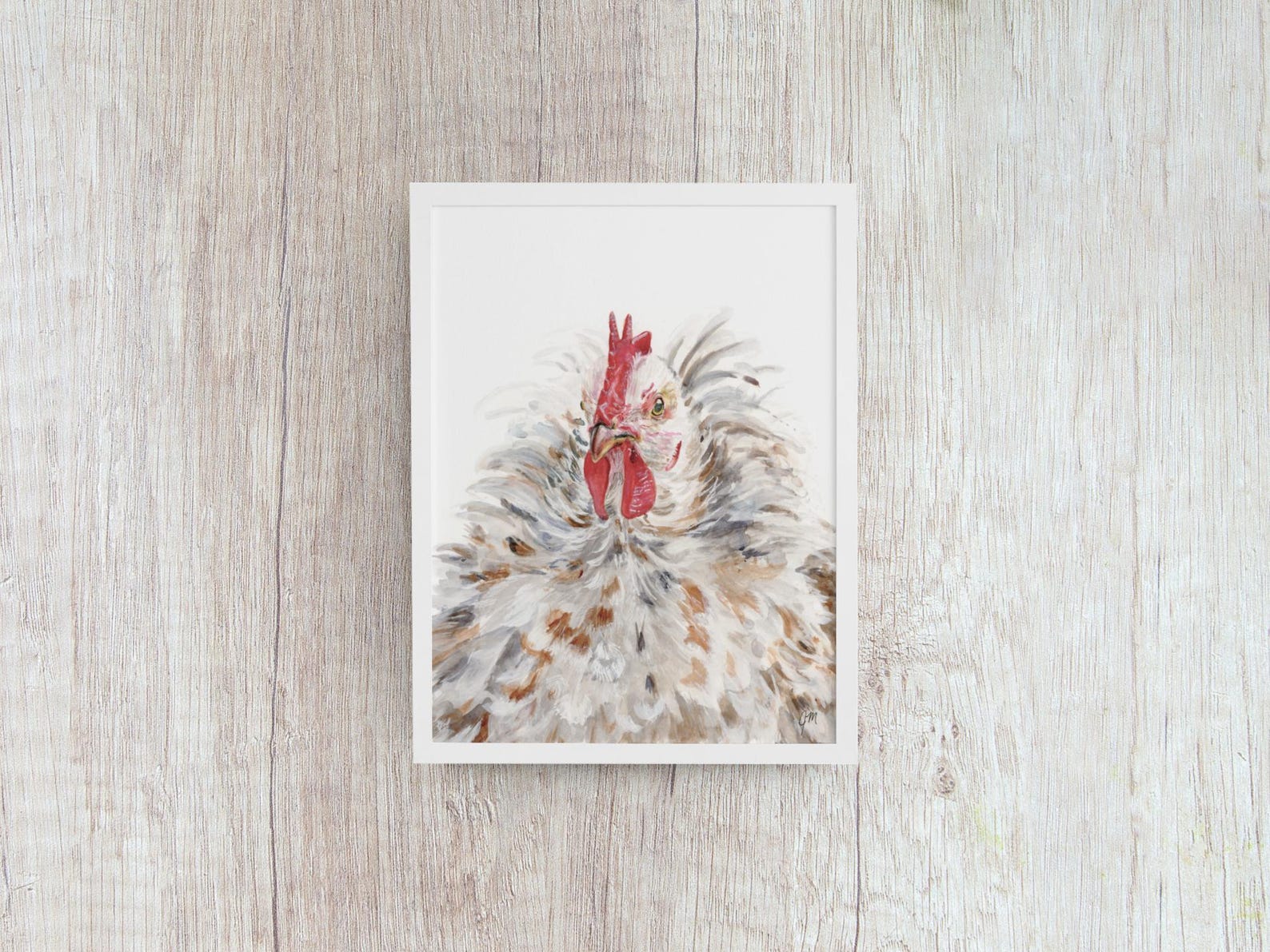 Calico Cochin Frizzle Rooster Watercolor Painting | Printable Wall Art ...