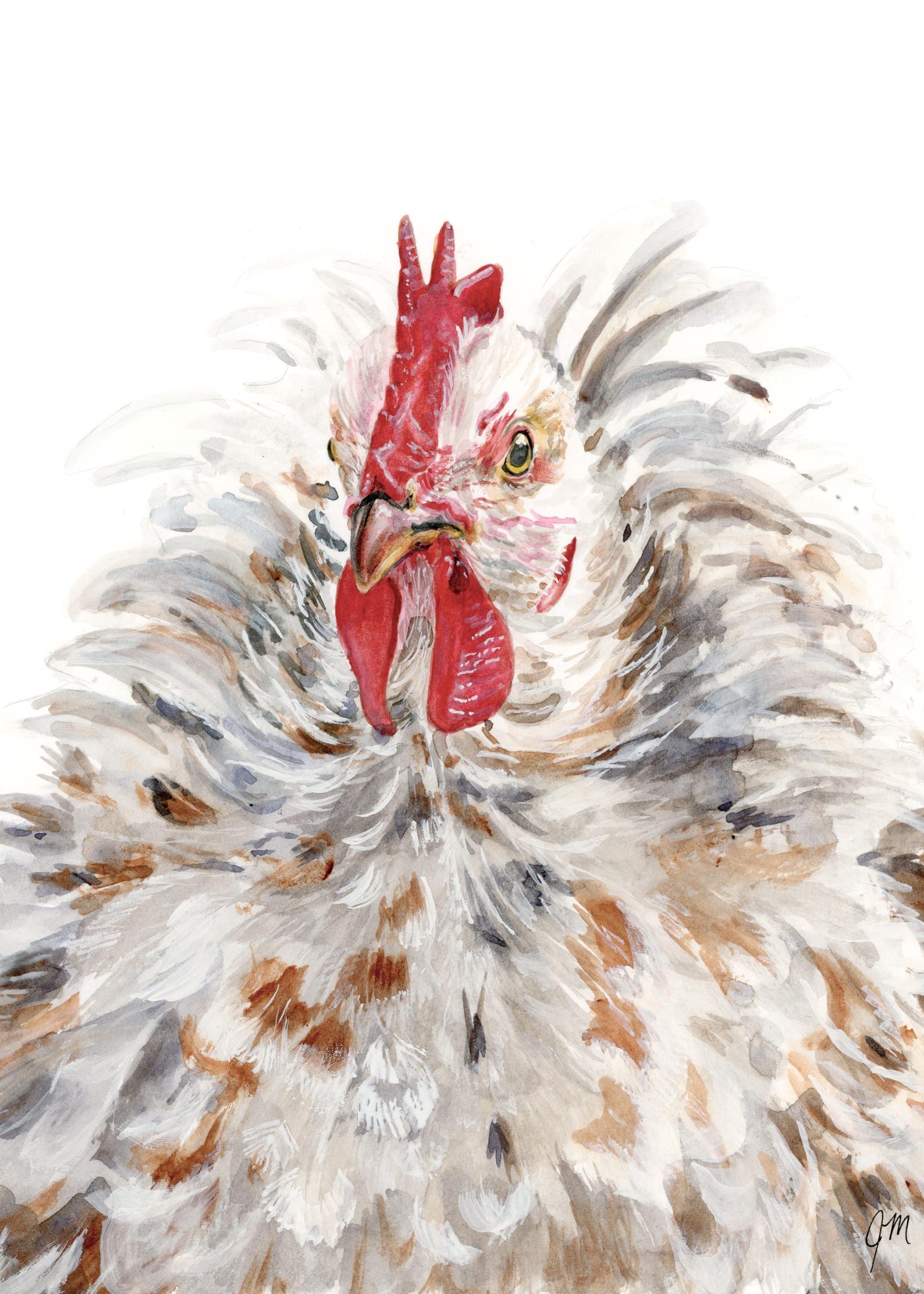 Calico Cochin Frizzle Rooster Watercolor Painting | Printable Wall Art ...