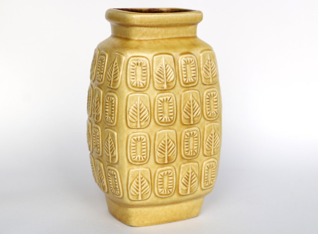 Yellow Ochre West German Pottery Vase Bay 938-20 FAT LAVA Vintage Mid ...