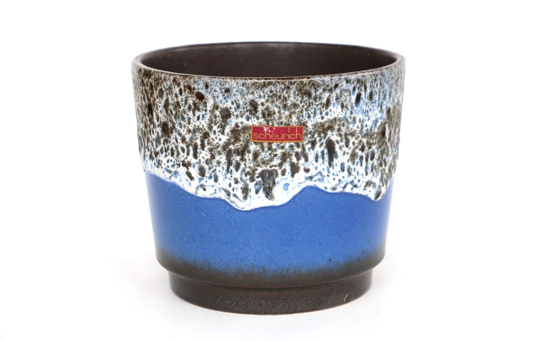 Scheurich Planter 806-17 Blue Black Ceramic Plant Pot West German ...