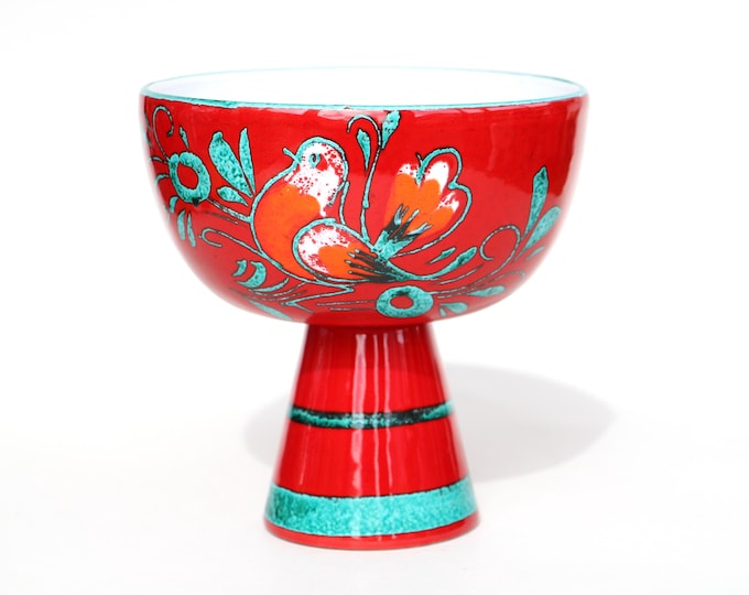 Vintage Italian Pottery Tazza or Footed Bowl or Planter Italy Red Green ...