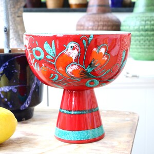 Vintage Italian Pottery Tazza or Footed Bowl or Planter Italy Red Green ...