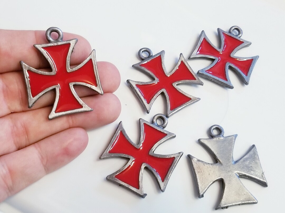 12pcs Vintage LARGE Pewter Red Enamel Cross Charm 30 X 30 Mm Without ...