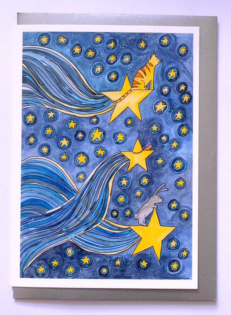 Star Racing Card New Baby Card Cute Cat Card Card Animal - Etsy