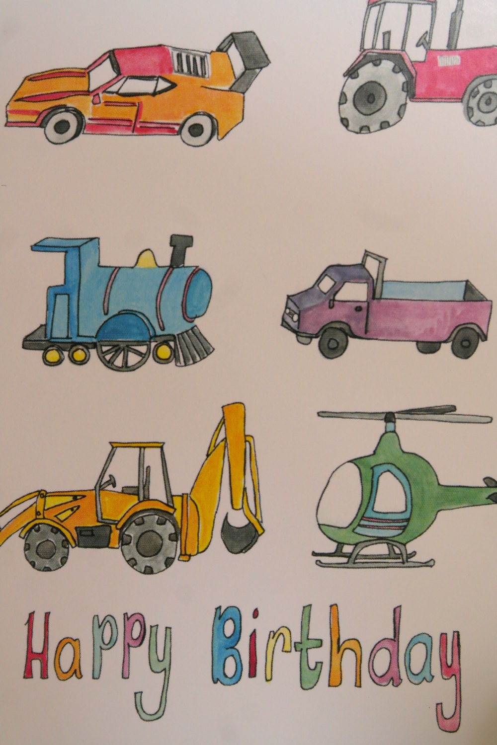 Happy Birthday Card Illustrated Vehicles Card Birthday Boy - Etsy
