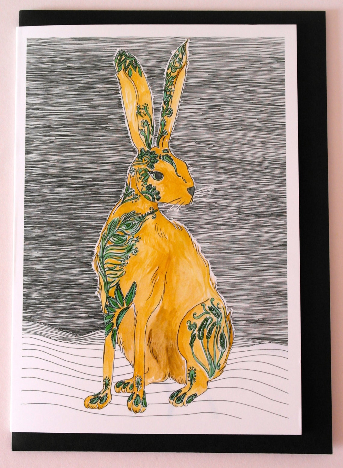 Hare Card, Illustrated Hare Card, Card for Wildlife Lover, Hare Art ...