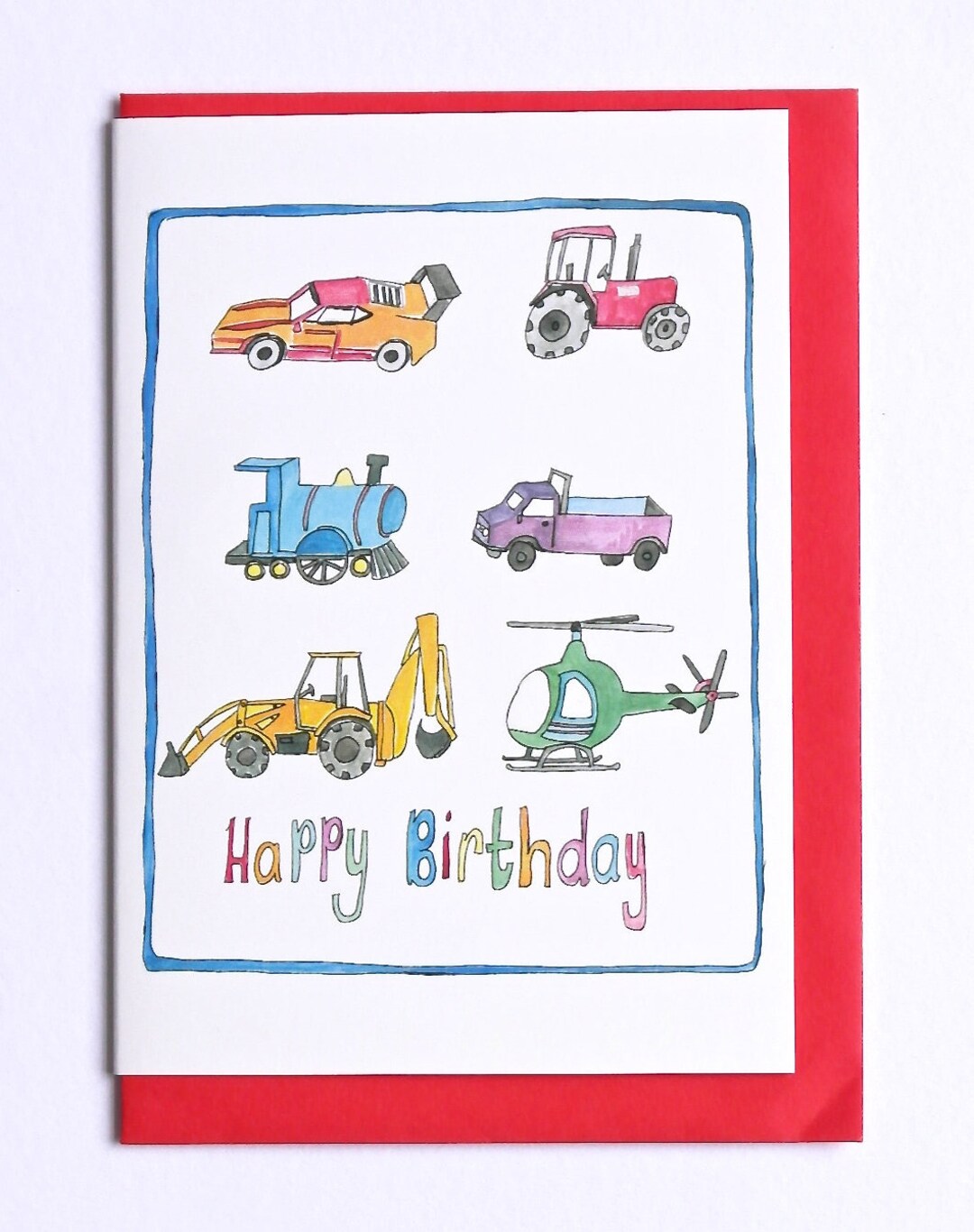Happy Birthday Card, Illustrated Vehicles Card, Birthday Boy Card ...