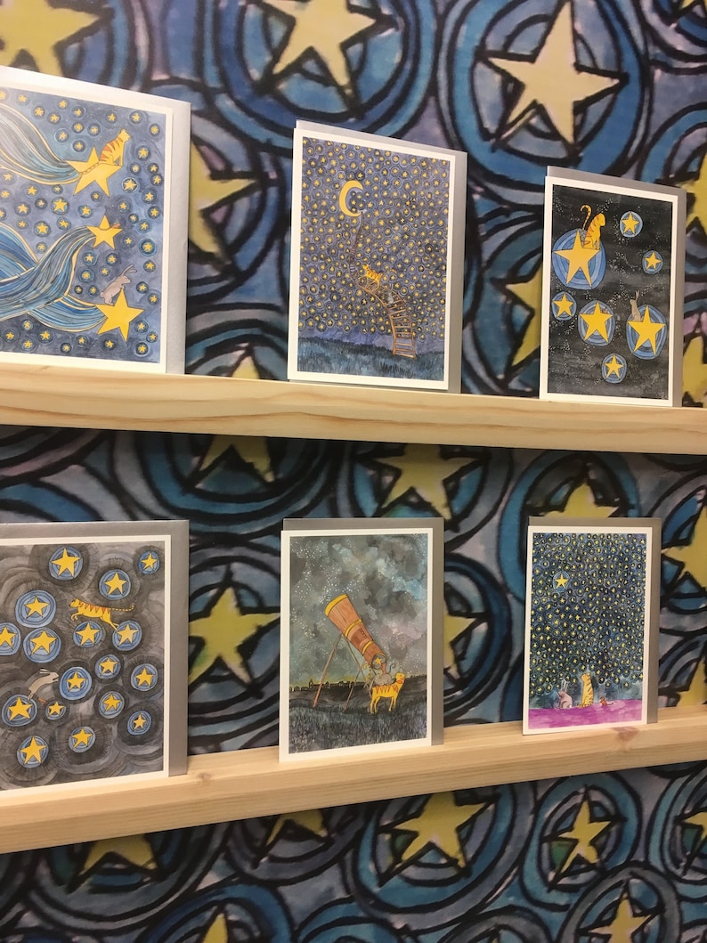 Star Gazing Card New Baby Card Cute Cat Card Card Animal | Etsy