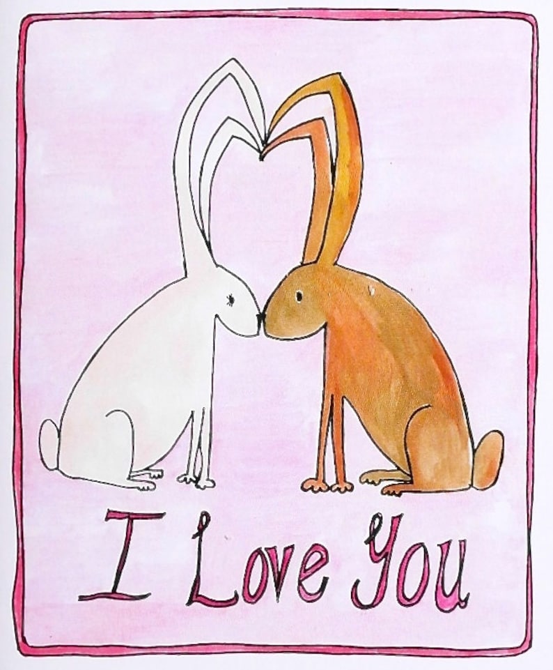 I Love You Card, Valentines Card, Bunny Card, Rabbit Card, Illustrated ...