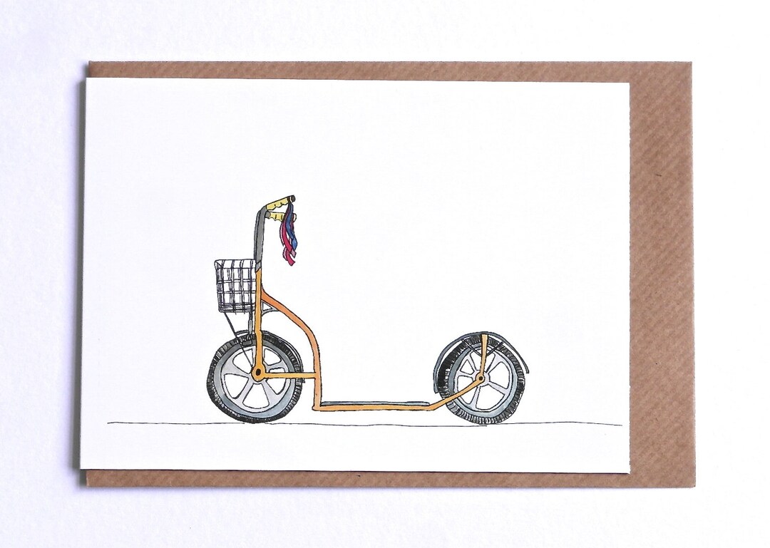 Scooter Card, Scooter Art, Illustrated Retro Scooter Card - Etsy