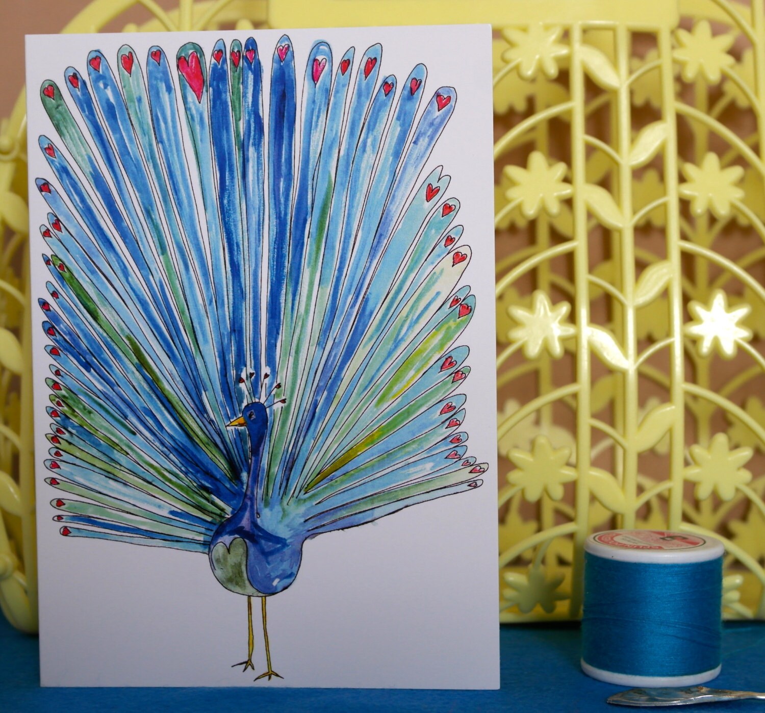 Peacock Card Illustrated Peacock Card Peacock of Love - Etsy