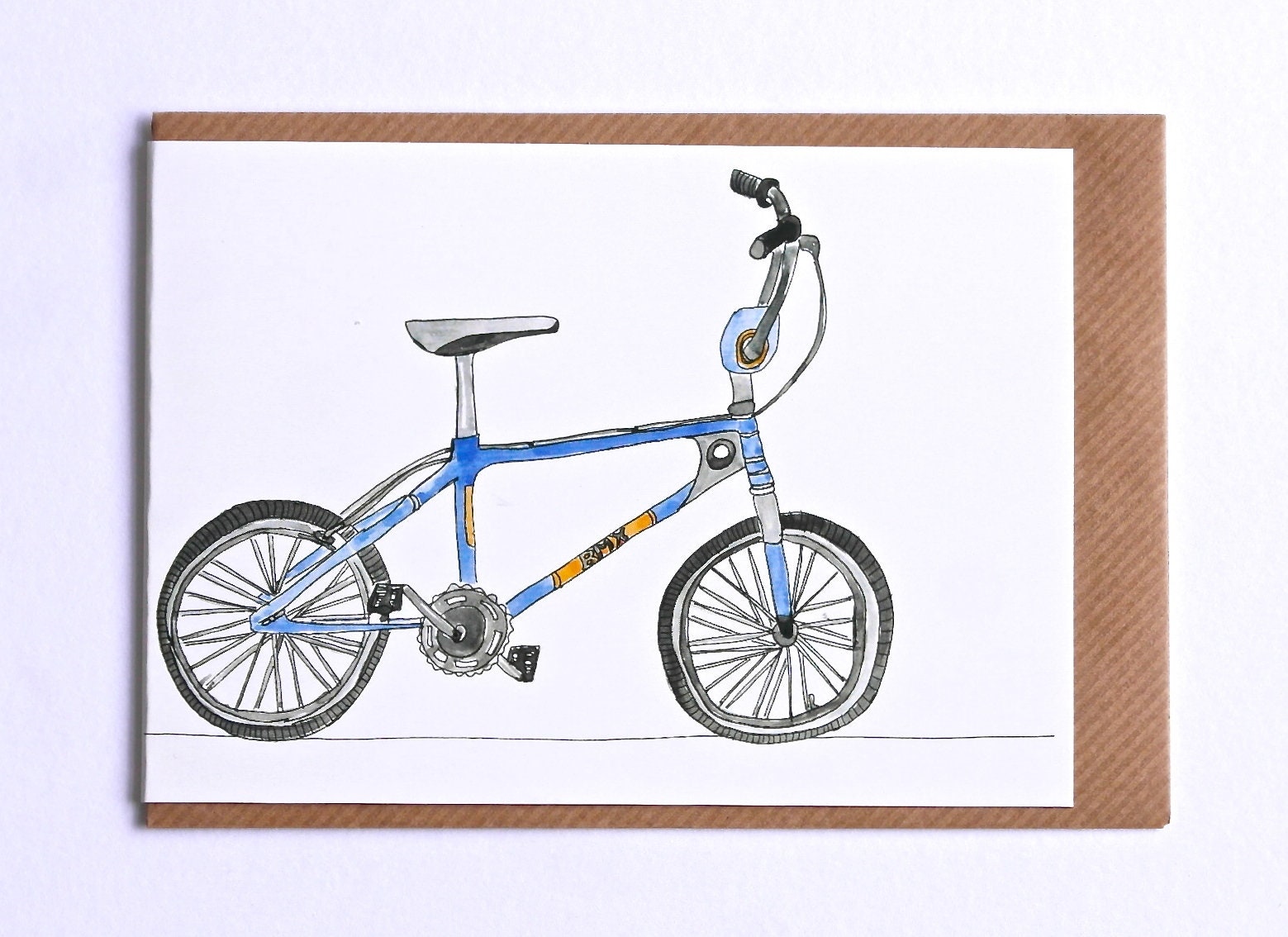 BMX Bike Card, BMX Bike Hand Illustrated Greetings Card, Card for ...