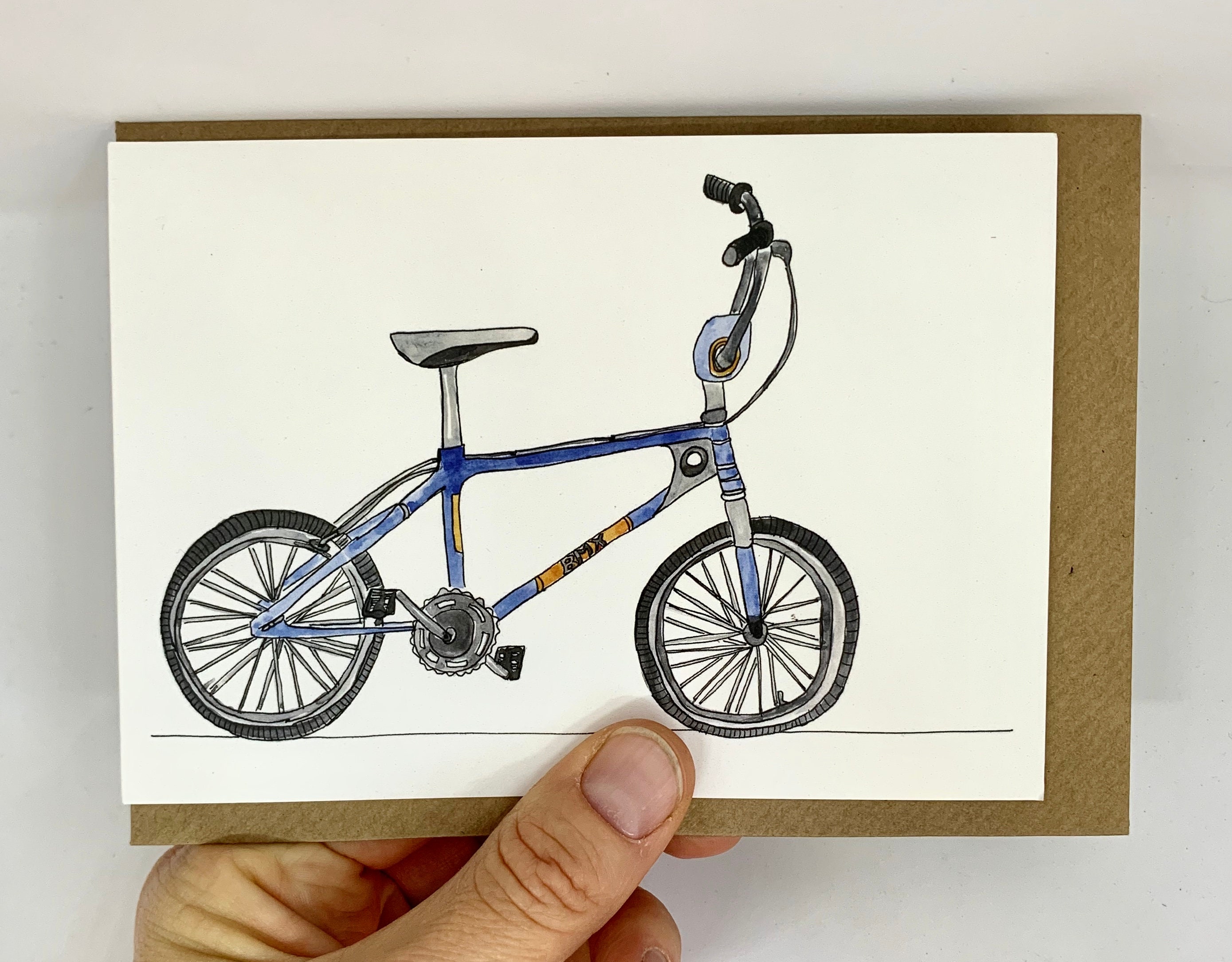 BMX Bike Card, BMX Bike Hand Illustrated Greetings Card, Card for ...