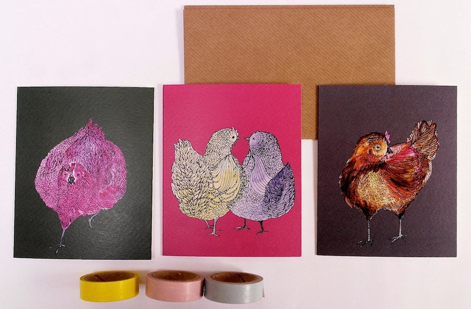 Chicken Card Hen Card Chicken Art Beatrice the Chicken - Etsy