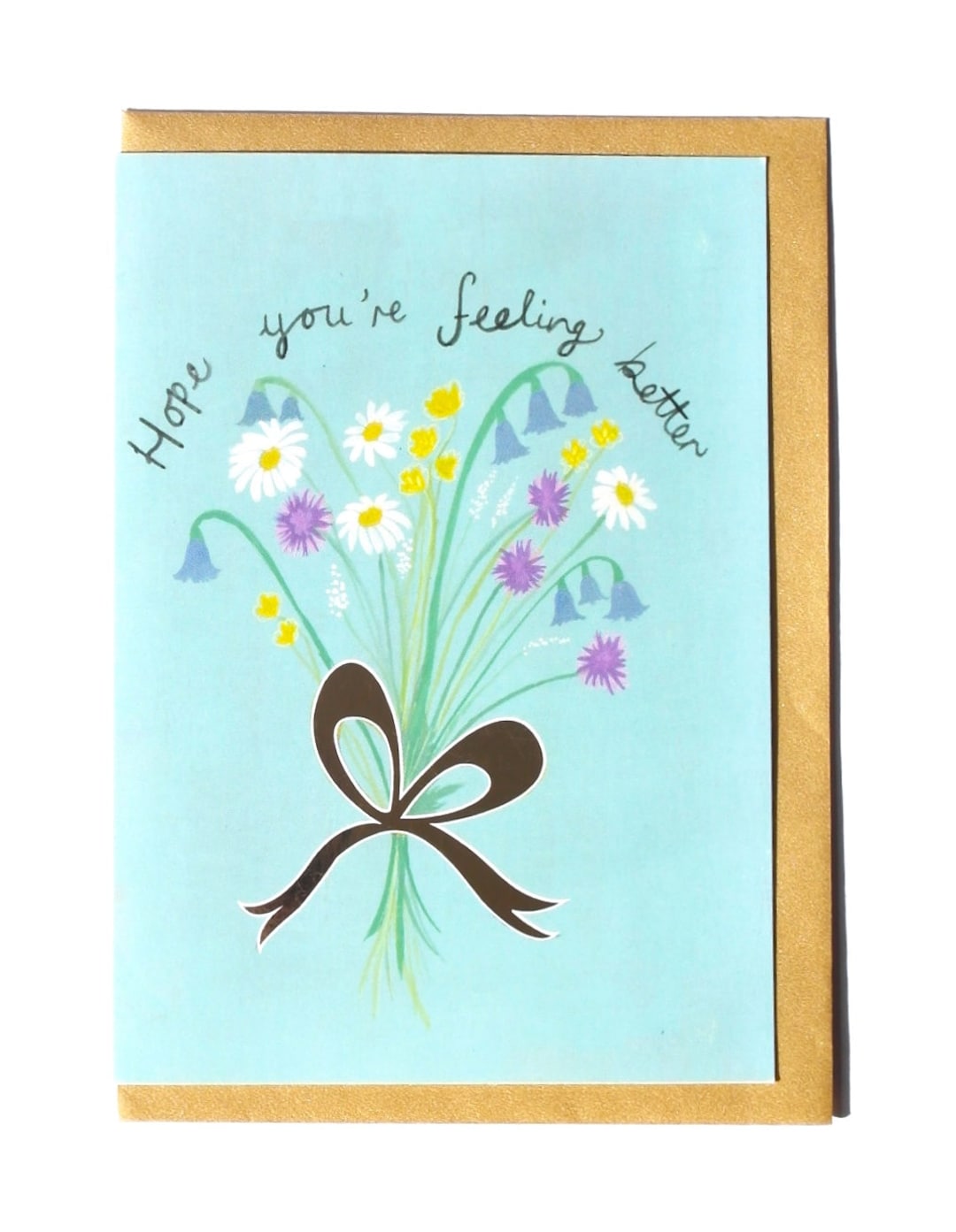 Get Well Soon Card, Floral Card, Hope You're Feeling Better Gold Foiled ...