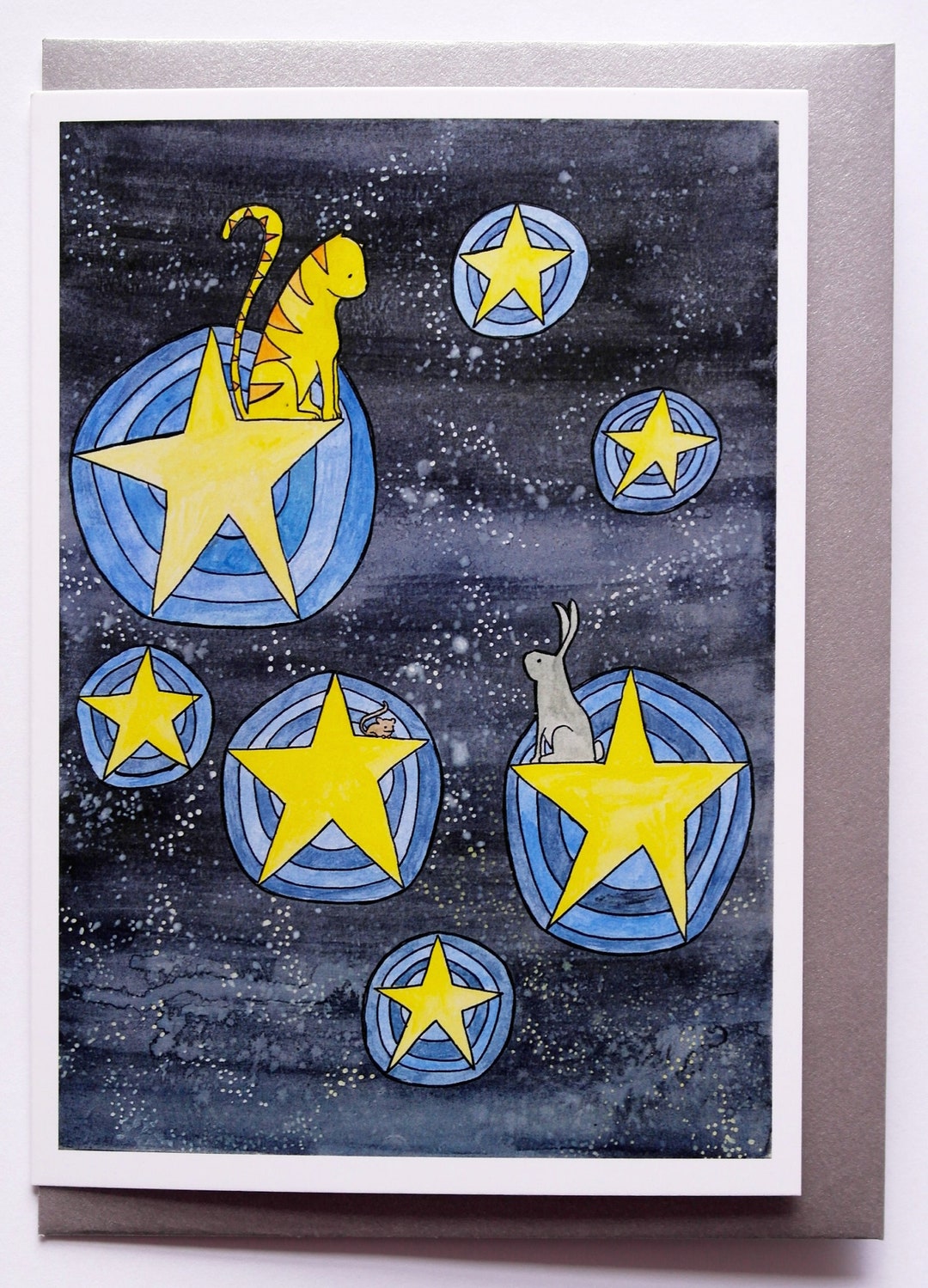 Star Card, New Baby Card, Cute Cat Card Card, Animal Card, 'sitting on ...
