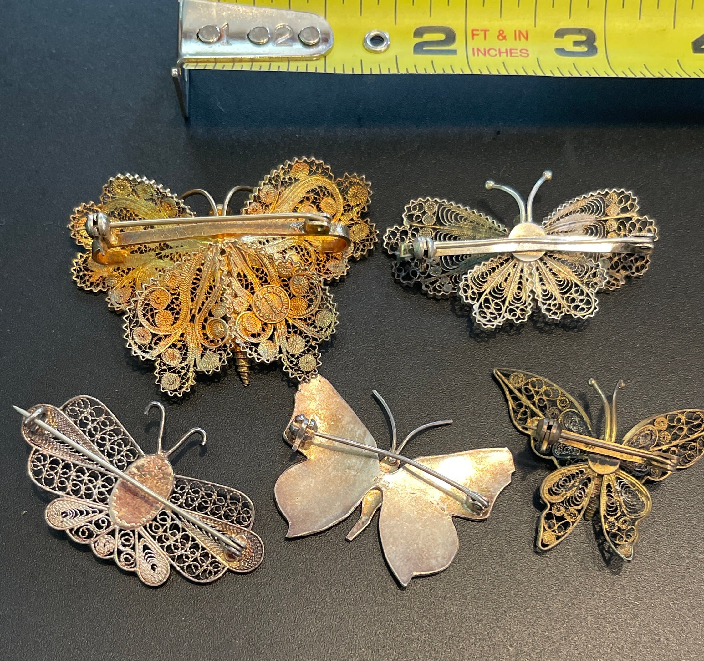 Lot of 5 Antique Filigree and Enameled 925 & 800 Silver Butterflies - Etsy