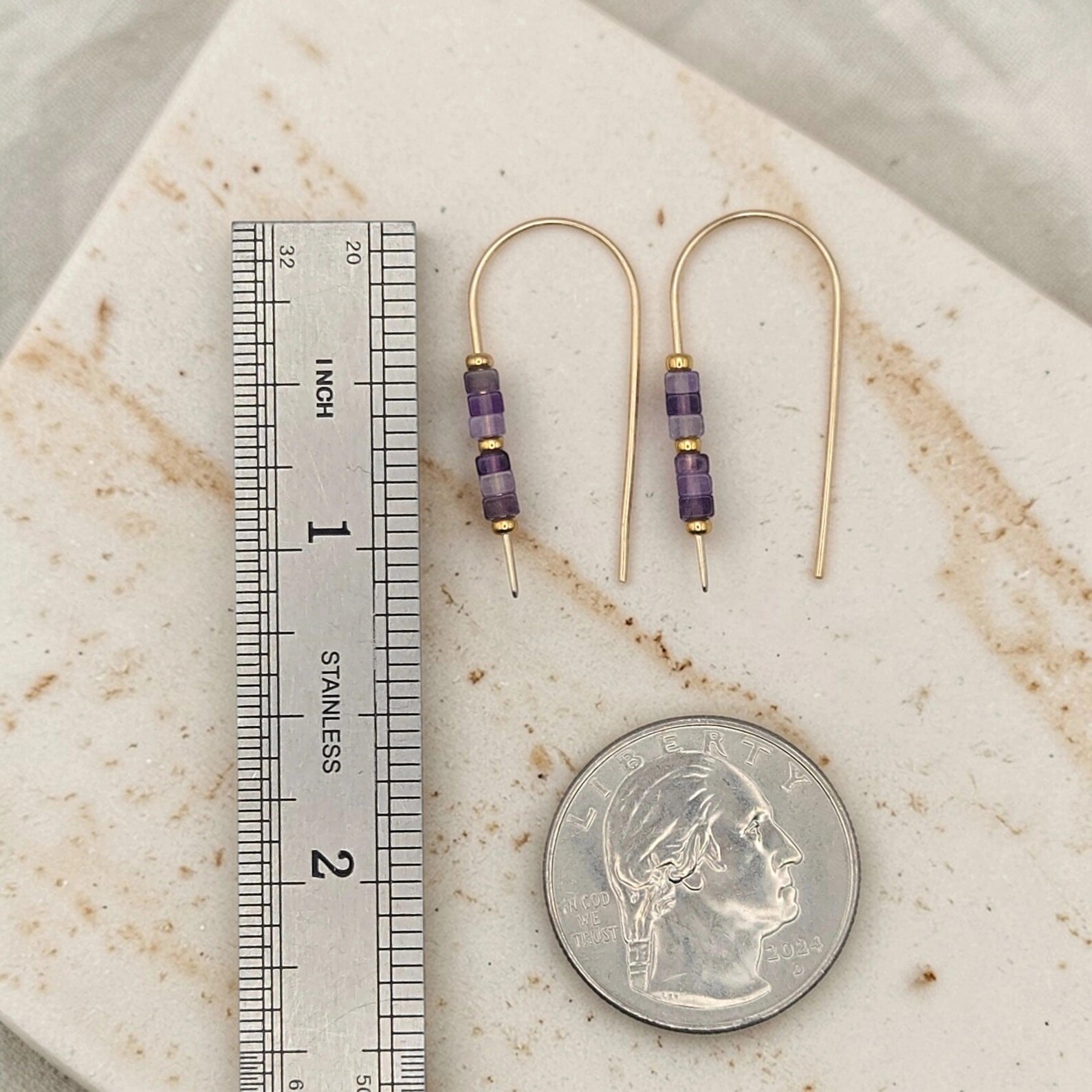 Small Amethyst Threader Earrings | Sterling Silver or Gold Fill | Tiny ...