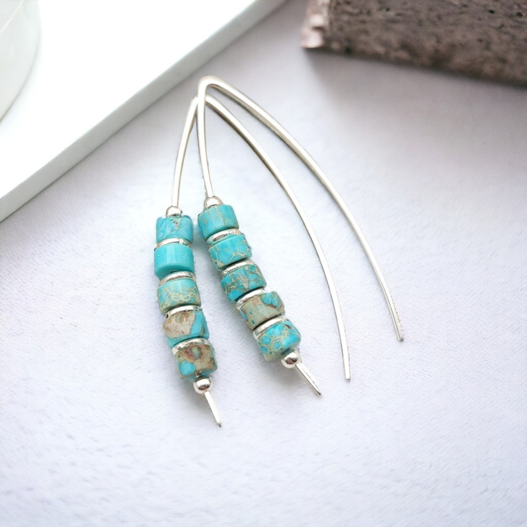 Handmade Threader Earrings, Turquoise and Sterling Silver Threader ...