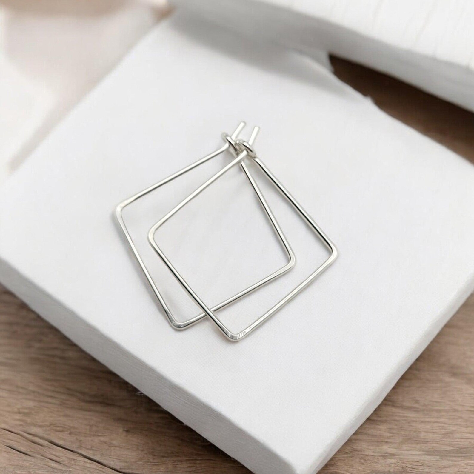 Handmade Sterling Silver Square Hoop Earrings: Minimalist Hammered ...