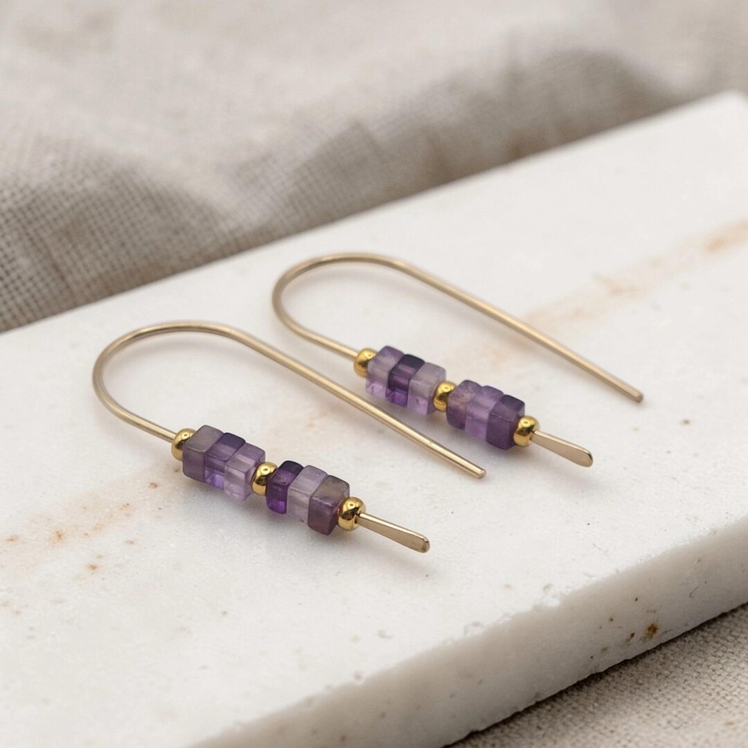 Small Amethyst Threader Earrings | Sterling Silver or Gold Fill | Tiny ...