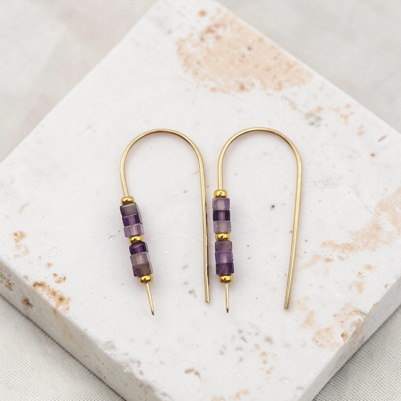 Small Amethyst Threader Earrings | Sterling Silver or Gold Fill | Tiny ...