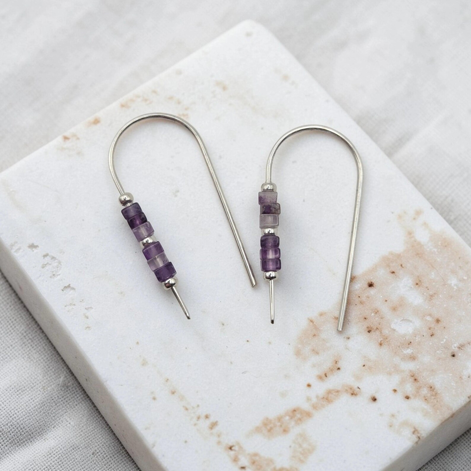 Small Amethyst Threader Earrings | Sterling Silver or Gold Fill | Tiny ...