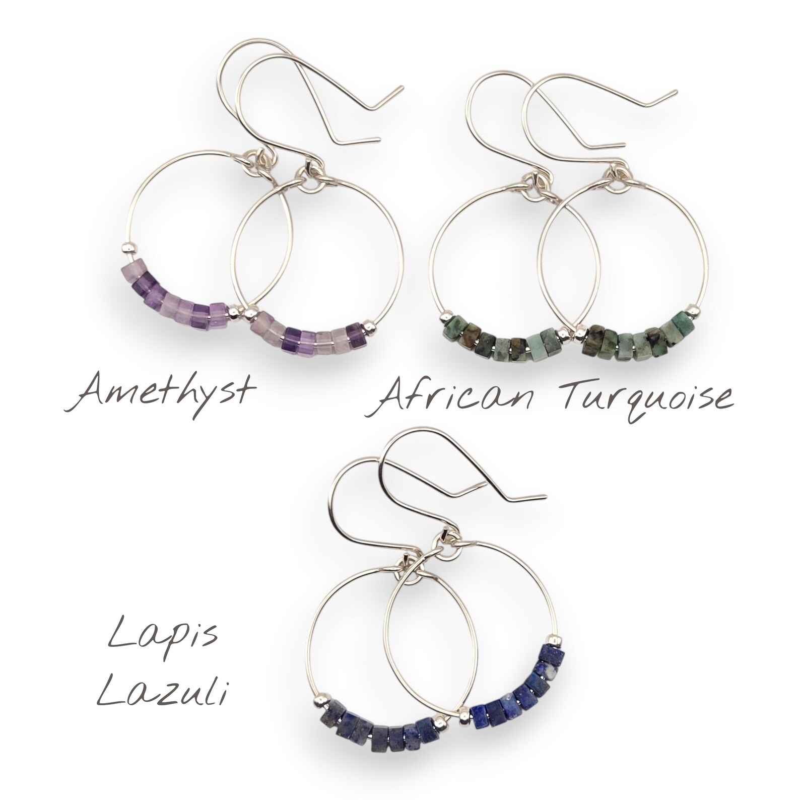 Small Gemstone Hoops - Tiny Gems - Silver or Gold - African Turquoise ...