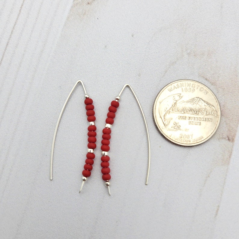 Red Beaded Sterling Silver Threader Earrings Modern Beaded - Etsy
