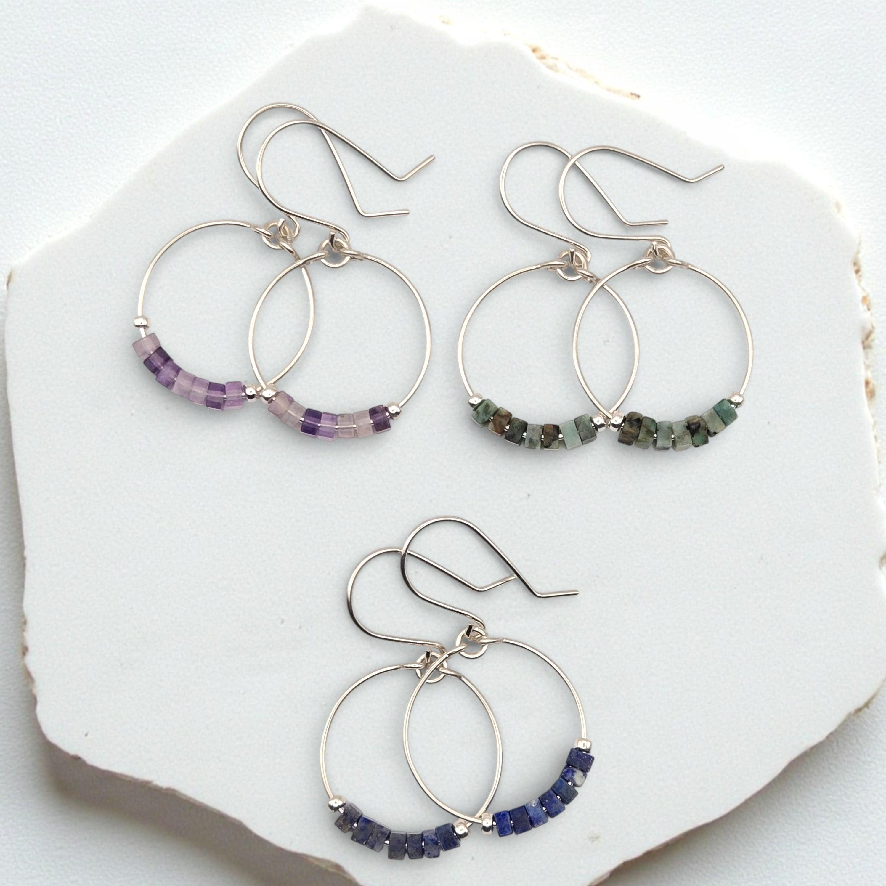 Small Gemstone Hoops - Tiny Gems - Silver or Gold - African Turquoise ...