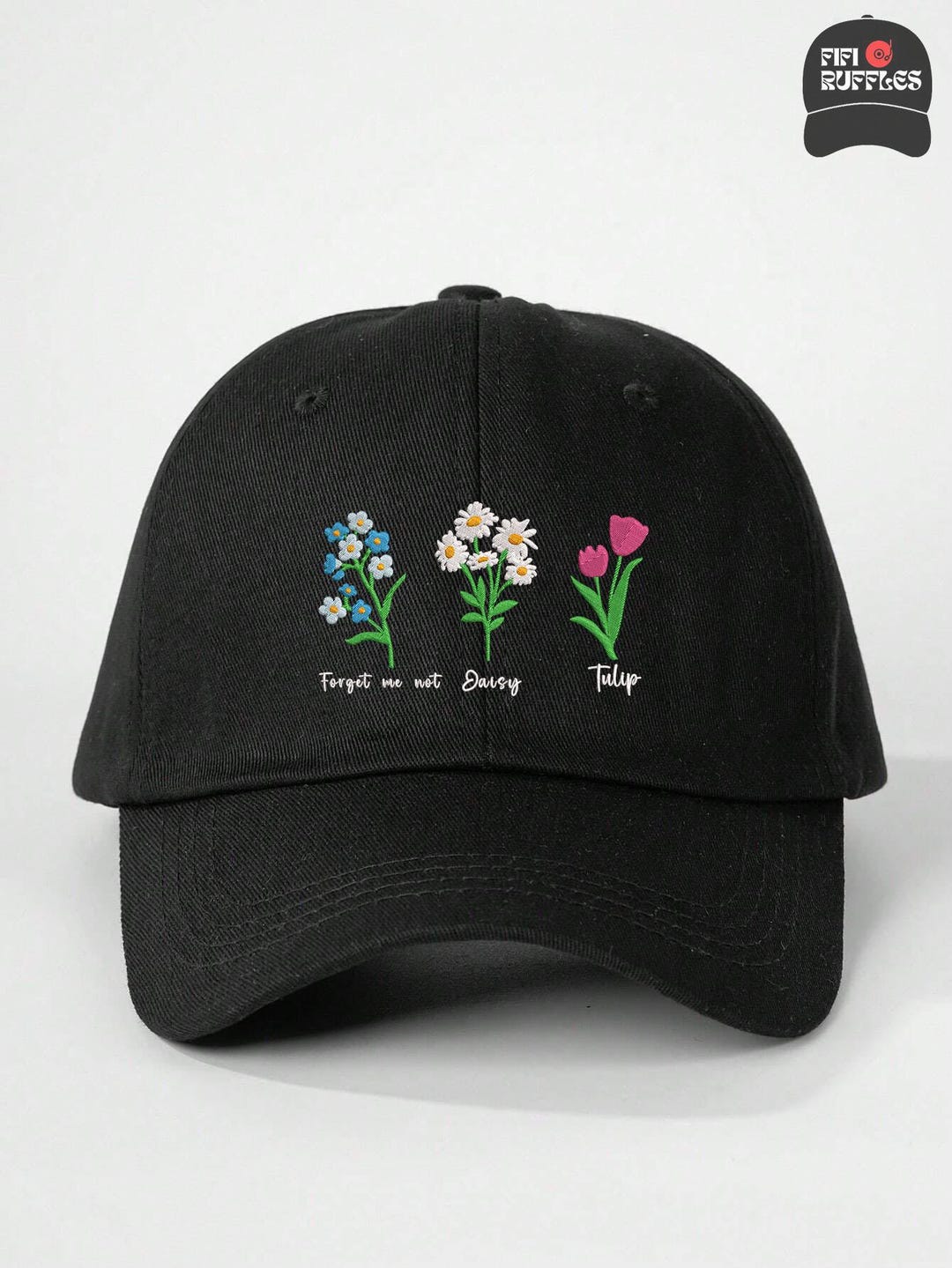 White FDT Embroidered Baseball Cap With Minimal Flower Design ...