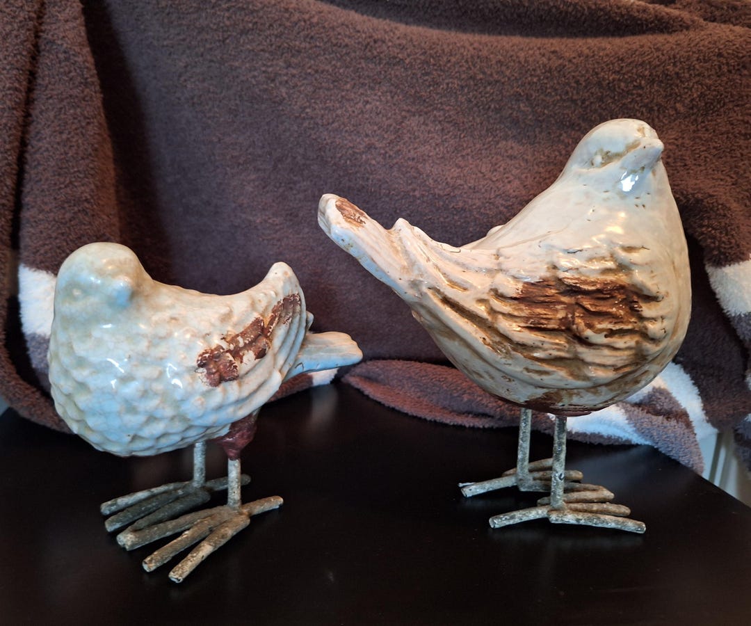Farmhouse Glazed Birds With Wrought Iron Feet - Etsy