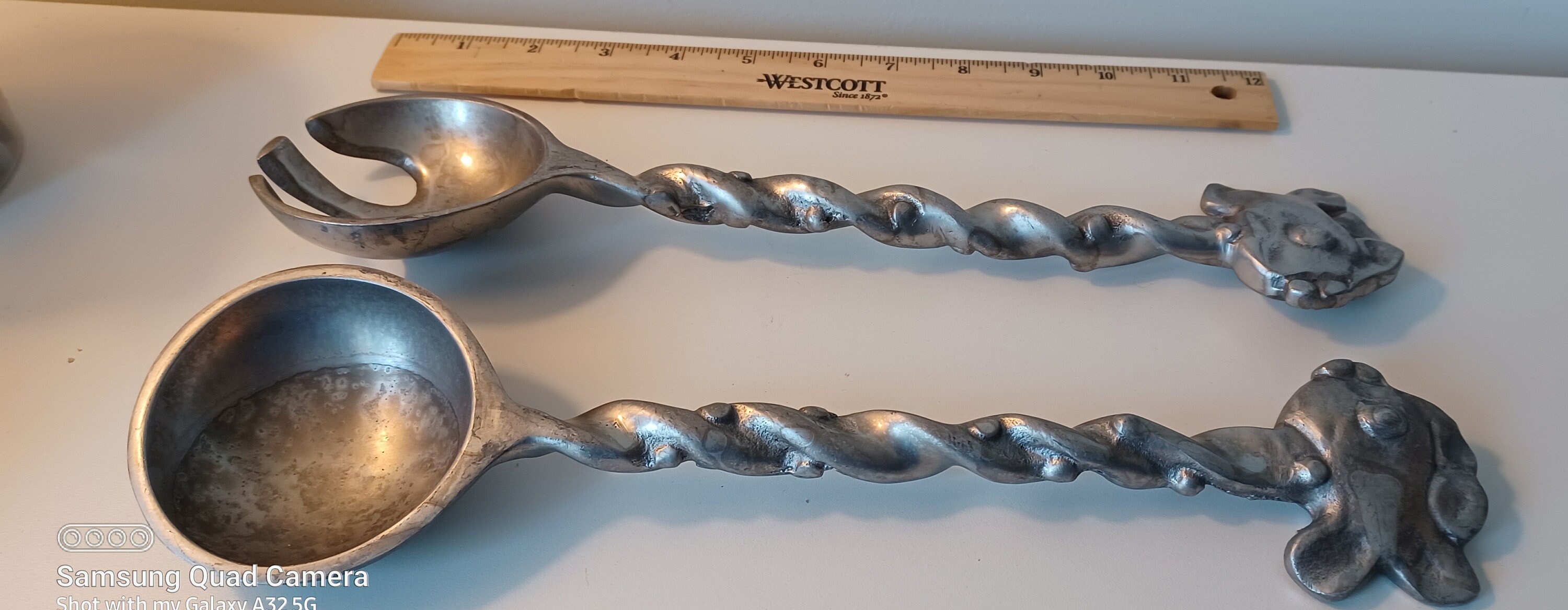 Vintage Pewter Serving Utensil Set W/fish Head Handles - Etsy