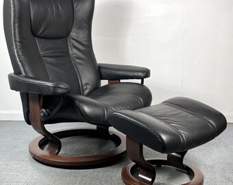 Ekornes Stressless Black Leather Large Swivel Recliner Chair & Ottoman mayfair Made in Norway - Etsy