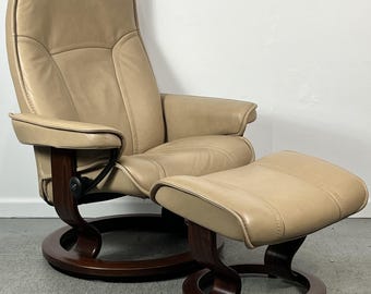 Ekornes Stressless Sand Leather Swivel Recliner & Ottoman Medium "wing ...