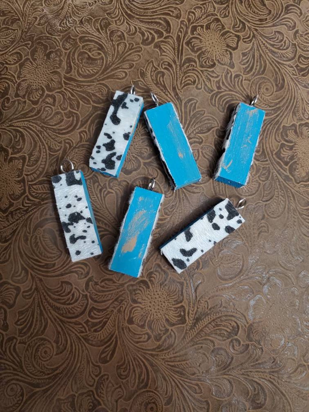 Set of 12 Cow Print and Turquoise Wooden Western Cowboy - Etsy