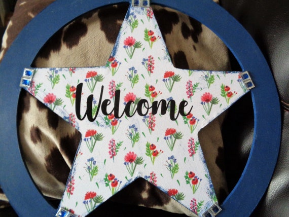 Texas Star Welcome Sign Door Hanger Wood | Etsy