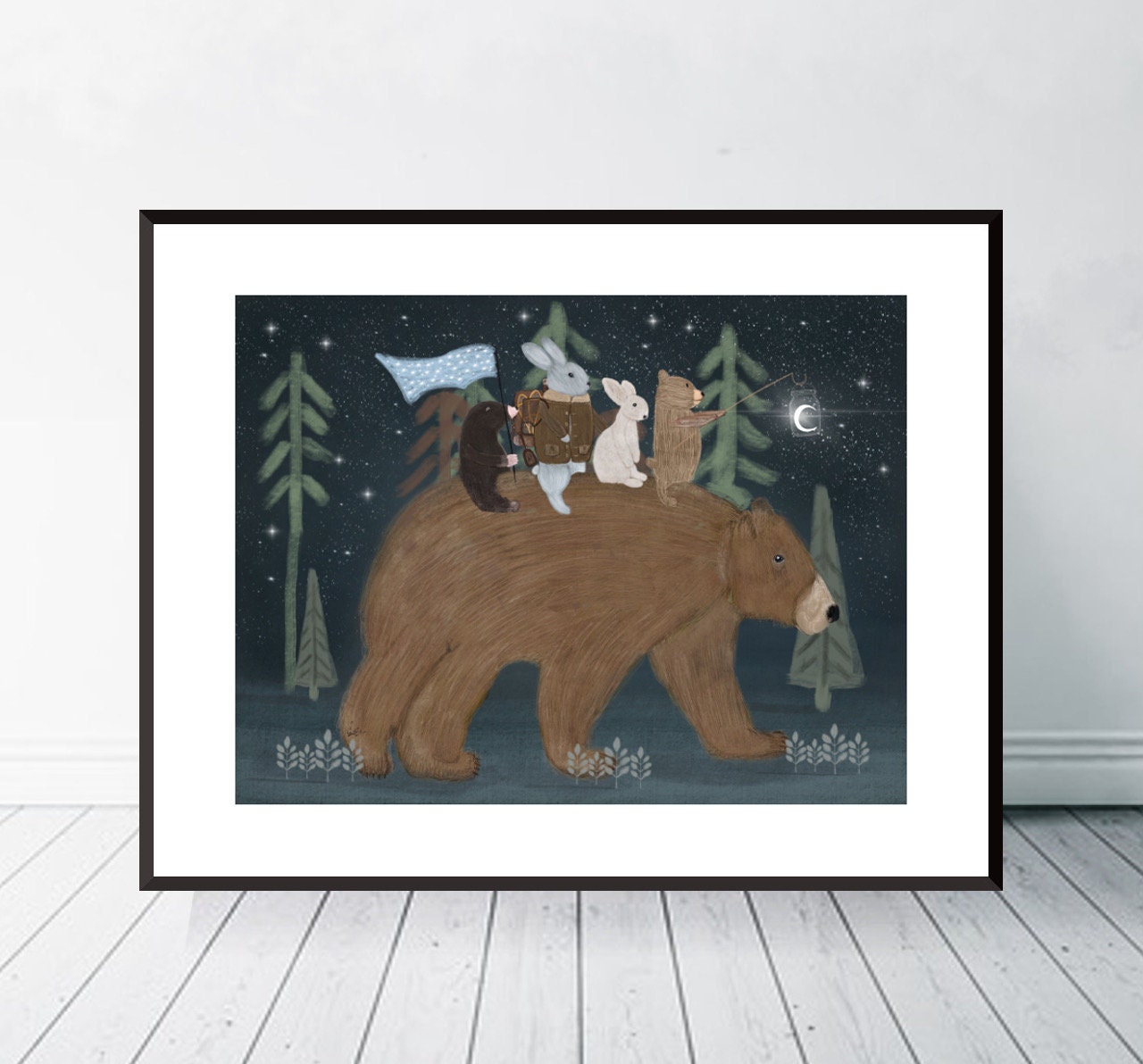 The Moon Bear. Nursery Art Children's Wall Art Neutral | Etsy