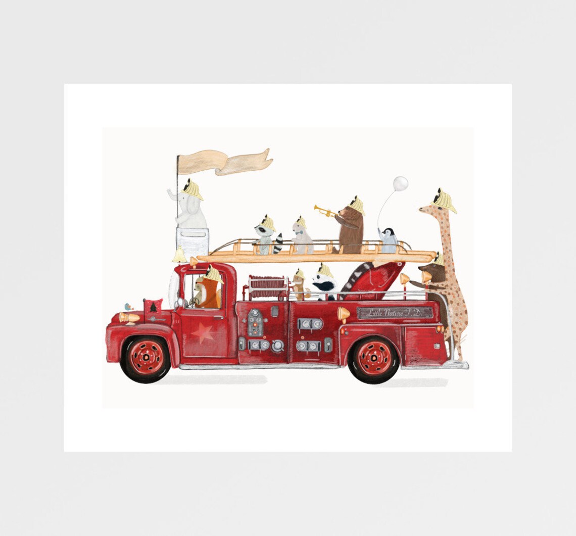 Little Fire Truck. Nursery Art Fire Engine Children's | Etsy