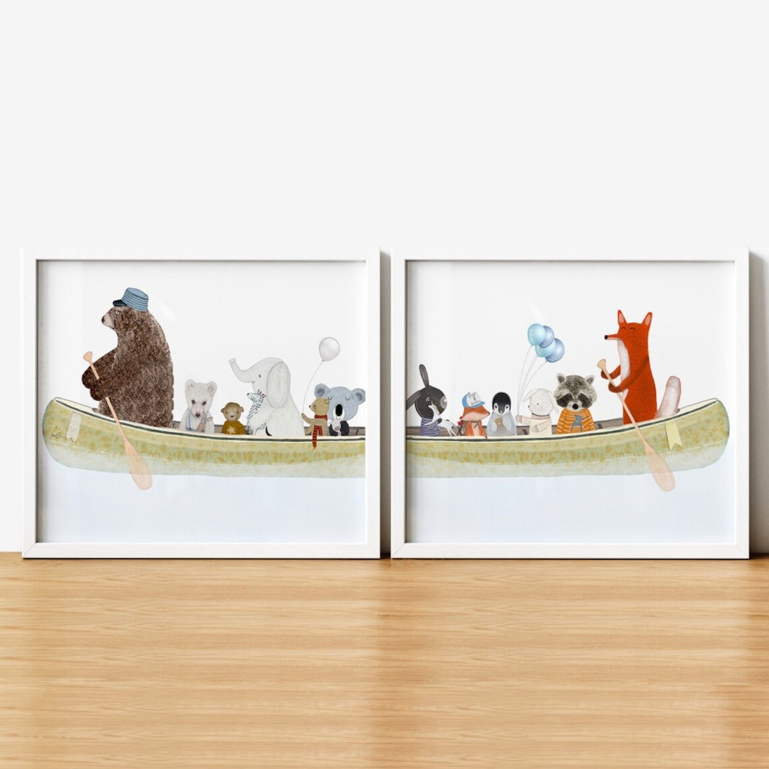 Little Big Canoe Nursery Art Print, Kids Room Decor , Woodland Animals ...