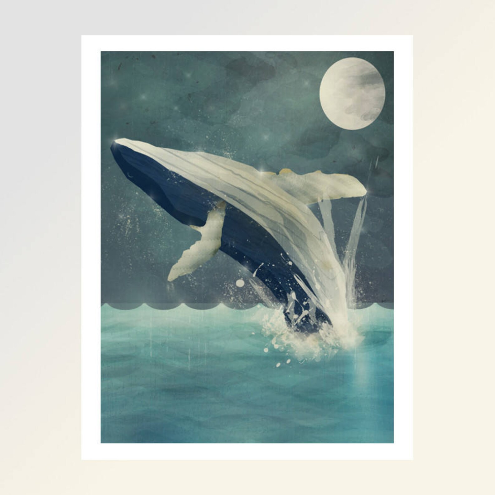 Night Swimming.blue Whale Print.nature Wall Art.neutral | Etsy